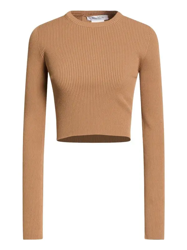Max Mara Long-sleeved Crew Neck Ribbed Sweater - Nude