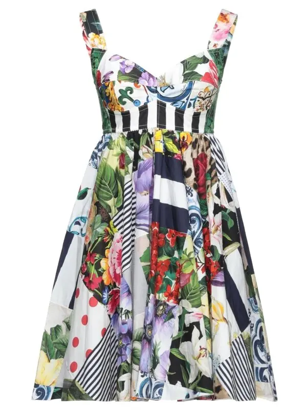 Dolce & Gabbana Sleeveless Floral Print Sweetheart Neckline Dress - Multicolor