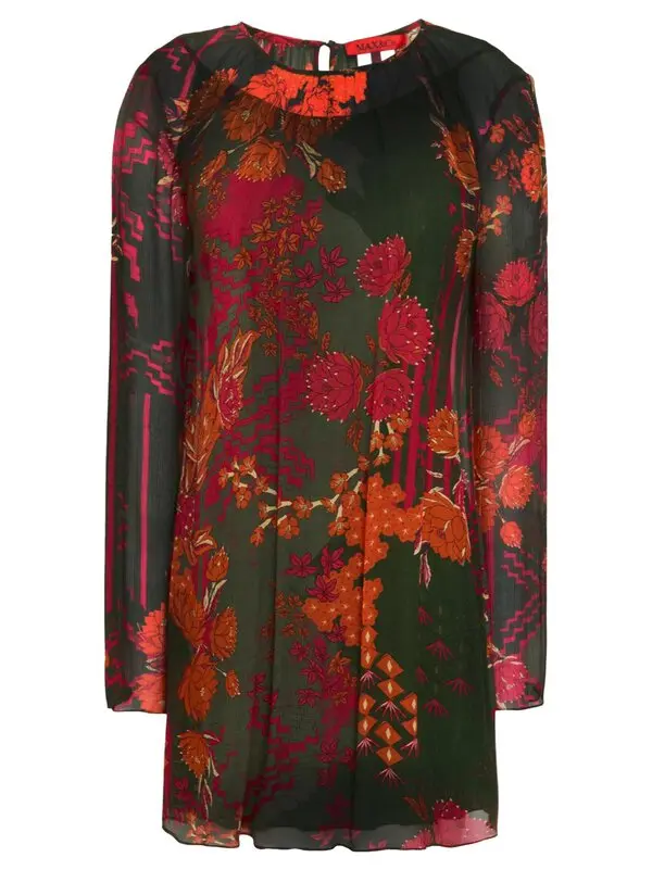 MAXCO. Max&co. Floral Print Georgette Long Sleeve Mini Dress - Black