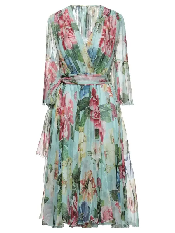 Dolce & Gabbana Floral Print V-neck 3/4 Sleeve Wrap Dress - Multicolor