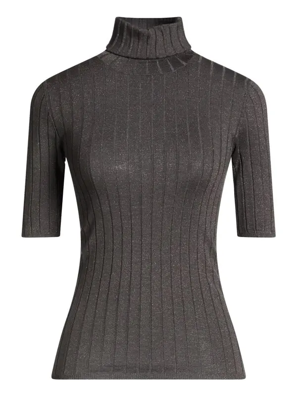 Brunello Cucinelli Short Sleeve High Neck Top - Black
