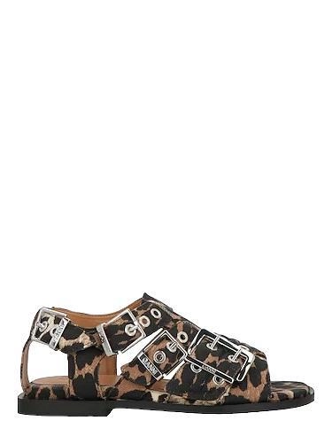 GANNI Leopard Print Gladiator Sandals - Black