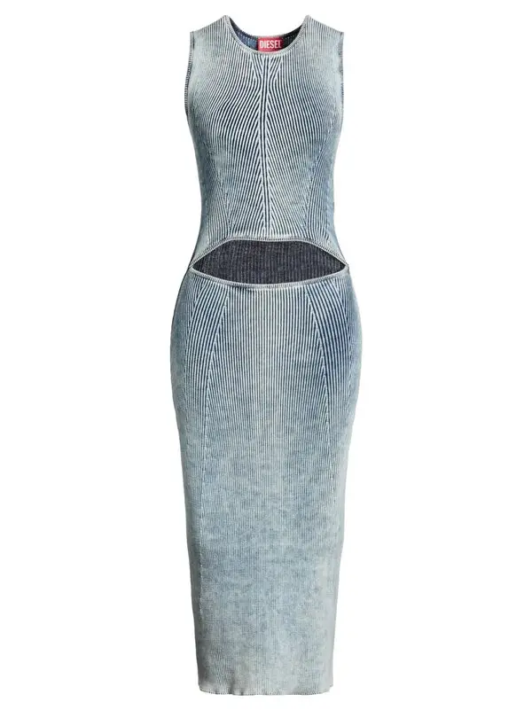 DIESEL® Ribbed-knit Sleeveless Crewneck Midi Dress With Cutout - Gray