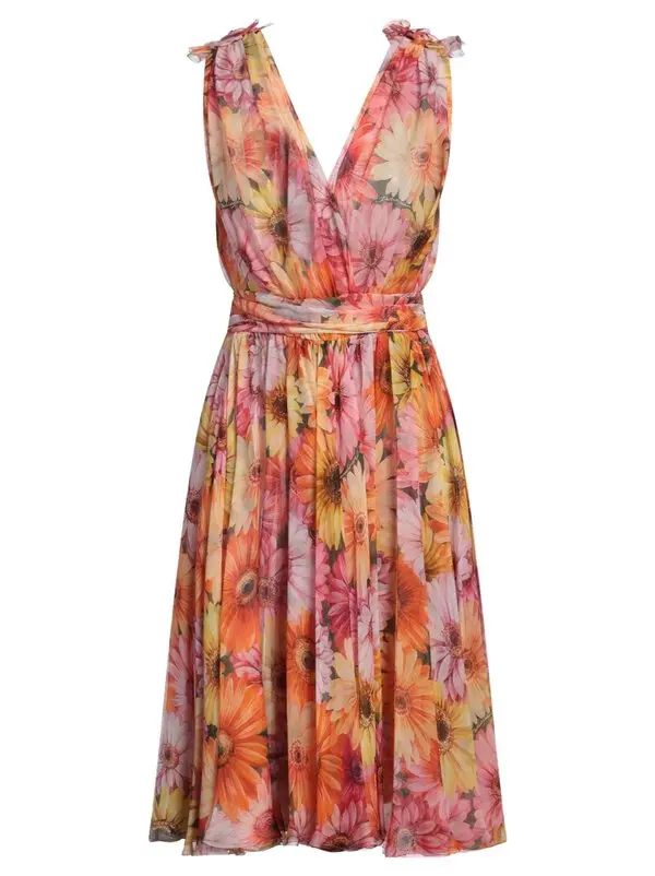Dolce & Gabbana Sleeveless Floral Chiffon Midi Dress - Pink