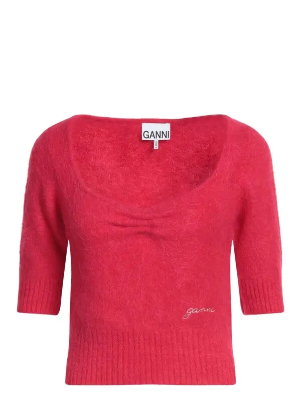 GANNI Short-sleeve Knit Top - Red