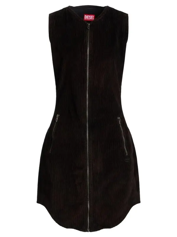 DIESEL® Corduroy Sleeveless V-neck Zip-up Dress - Black