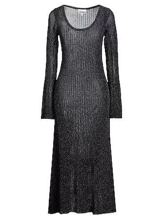 GANNI Long Sleeve Metallic Knit Dress - Black