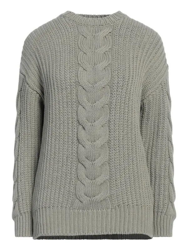 Max Mara Long-sleeved Crew Neck Sweater With Brand Logo - Gray