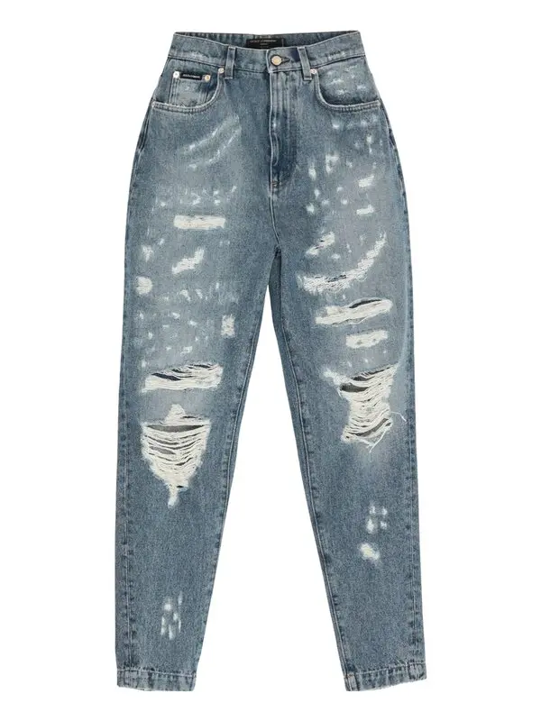 Dolce & Gabbana Medium Wash Embellished Tapered Jeans - Gray