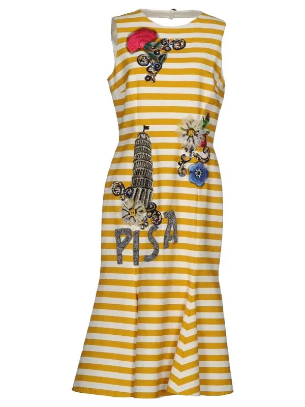 Dolce & Gabbana Sleeveless Striped Embellished Midi Dress - Multicolor