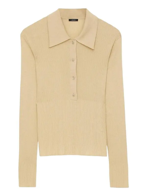 JOSEPH Ribbed Long Sleeved Polo Top - Nude