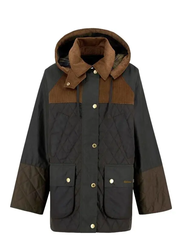 Barbour Diamond Quilted Jacket With Detachable Hood - Arch Olive
