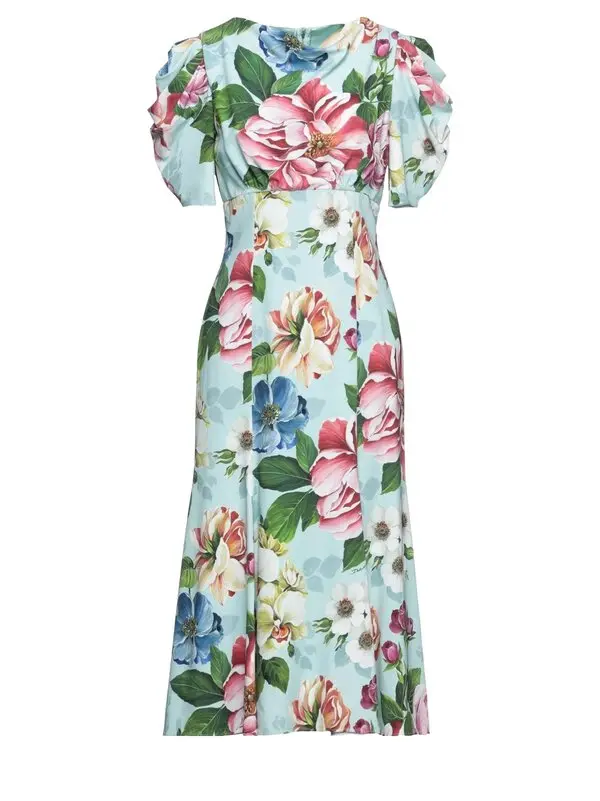 Dolce & Gabbana Floral-print Crepe Flared Dress - Blue