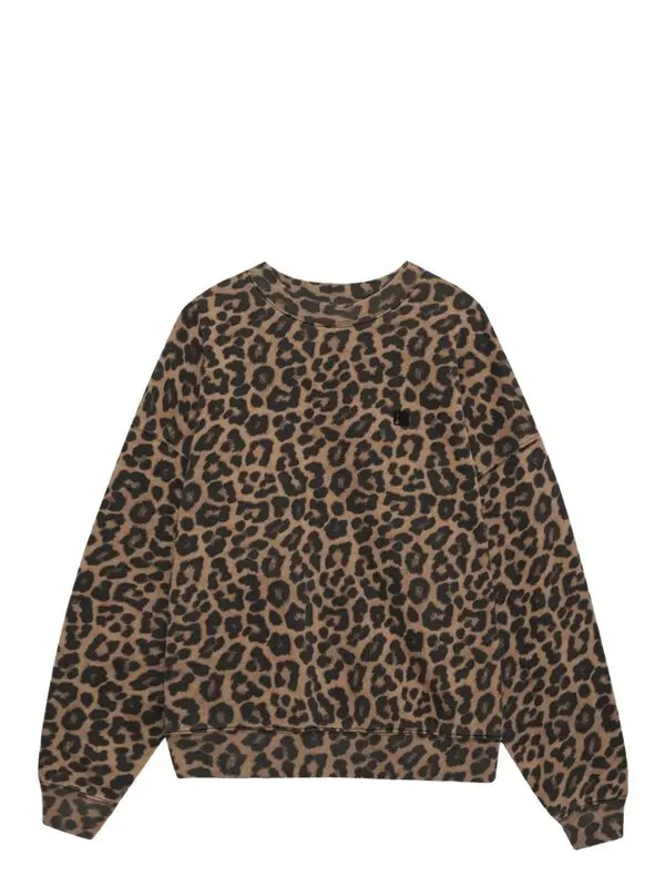 ANINE BING Long Sleeve Crew Neck Animal Print Sweater - Brown
