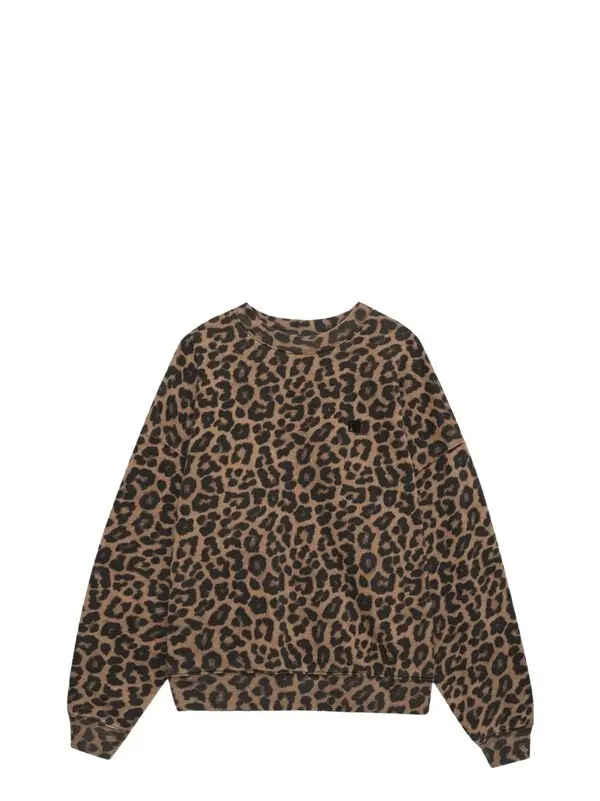 ANINE BING Long Sleeve Crew Neck Animal Print Sweater - Brown