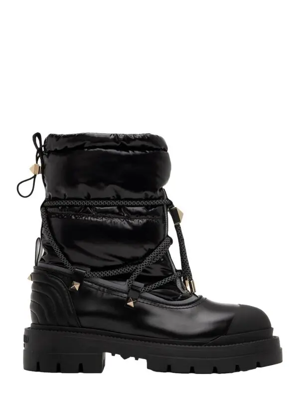 Valentino Garavani Rockstud Round Toe Lace-up Boots - Black