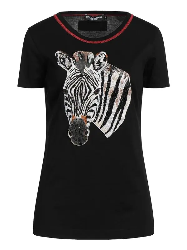Dolce & Gabbana Crewneck T-shirt With Appliqu - Black