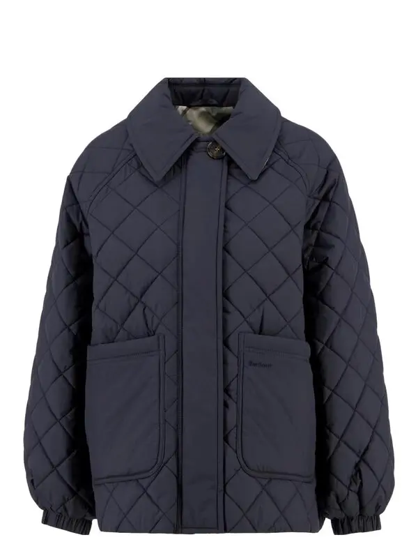 Barbour Quilted Jacket With Patch Pockets And Two-way Zipper - Navy/ancient