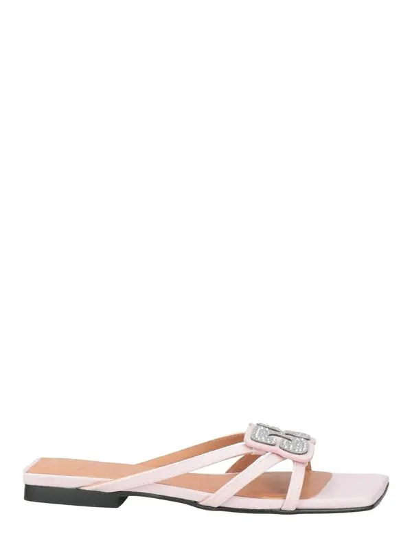 GANNI Rhinestone Embellished Square Toe Sandals - Pink
