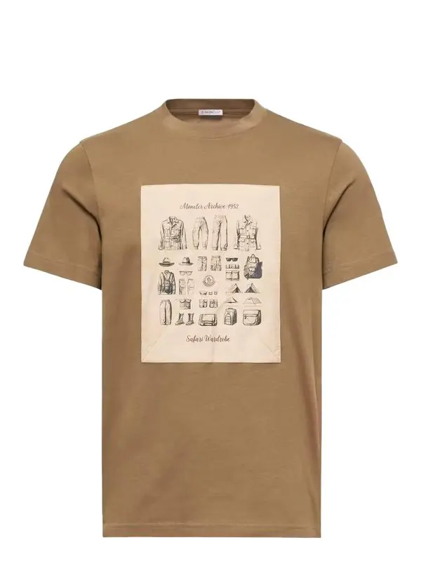 Moncler Safari Wardrobe Print Cotton T-shirt - Brown