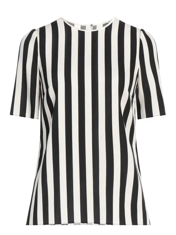 Dolce & Gabbana Striped Crepe Short Sleeve Top - Black