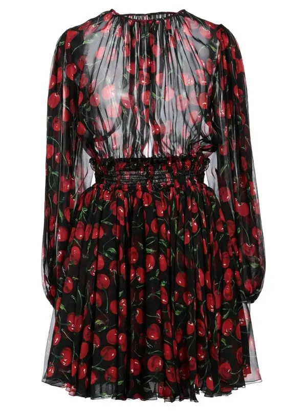 Dolce & Gabbana Shirred Chiffon Dress - Black