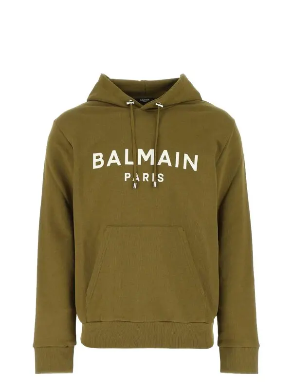 Balmain Logo Printed Drawstring Hoodie - Green