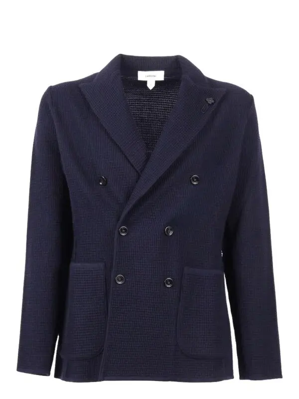 LARDINI Double-breasted Textured Jacket - Blue