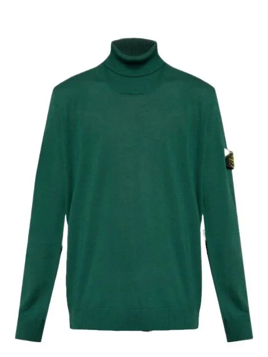 Stone Island Logo Patch Roll Neck Jumper - Blue