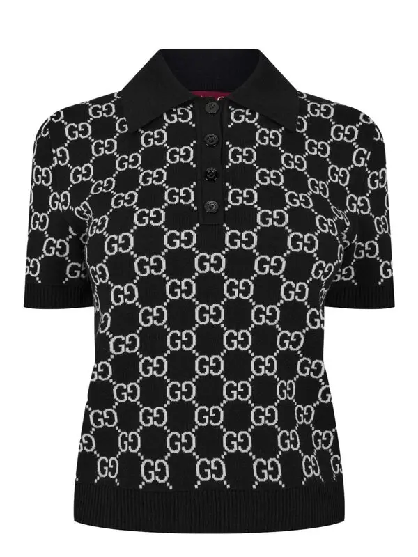 Gucci Gg Jacquard Reversible Polo Shirt - Black