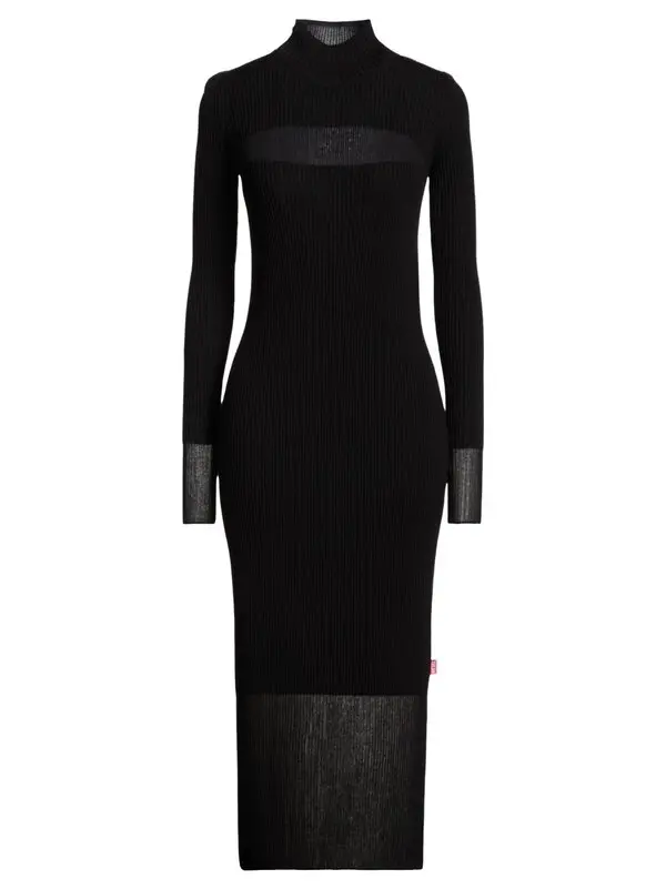 DIESEL® Ribbed Turtleneck Long Sleeve Sheath Dress - Black