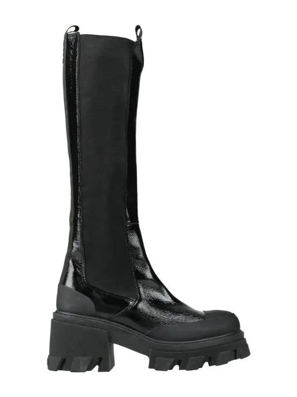 GANNI Patent Leather Knee-high Boots With Block Heel - Black