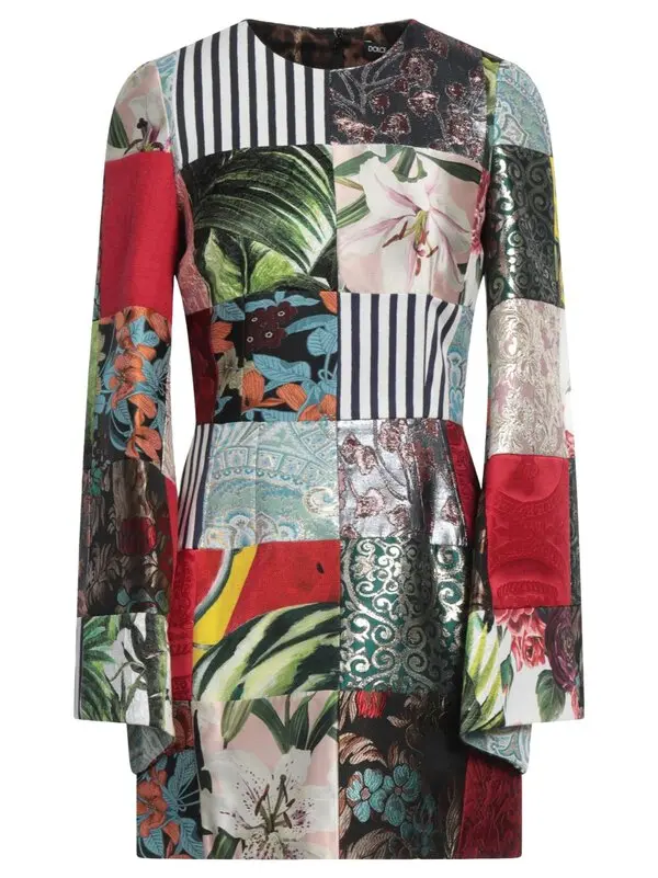 Dolce & Gabbana Patchwork Jacquard Long Sleeve Dress - Multicolor