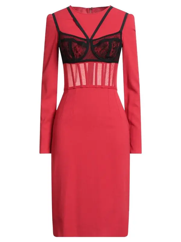 Dolce & Gabbana Two-tone Fitted Crepe And Tulle Dress With Lace Trims - Red