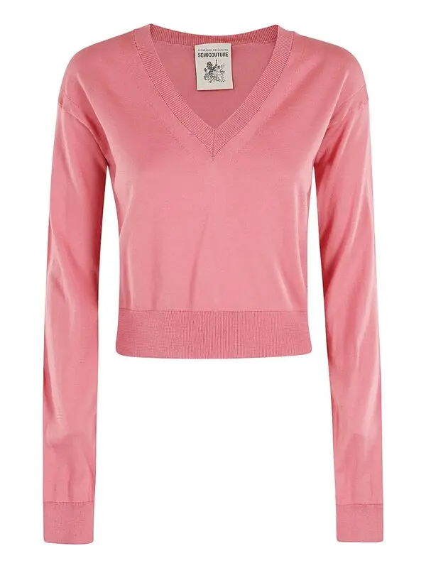 SEMICOUTURE V-neck Long-sleeved Sweater - Pink