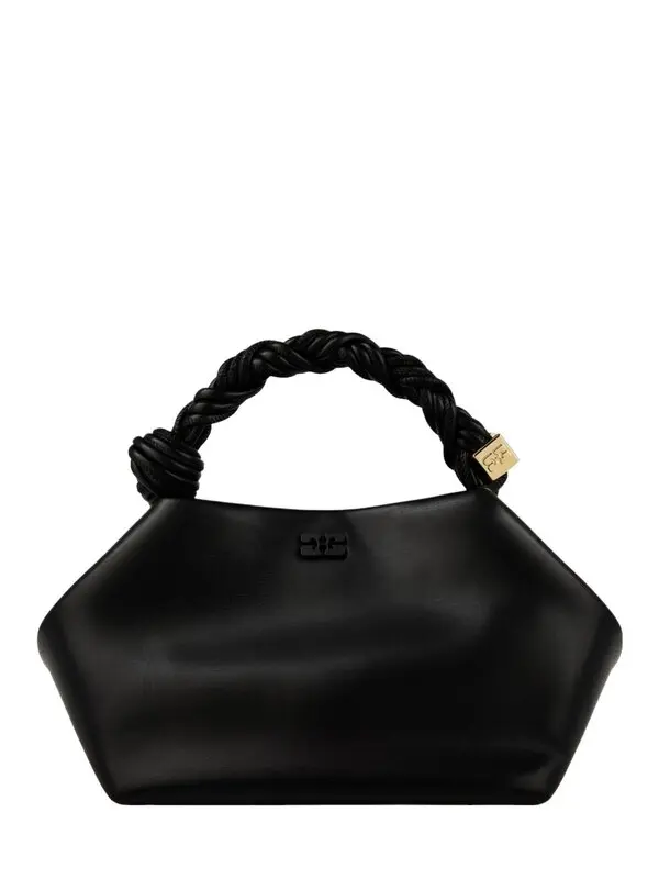 GANNI Leather Crossbody Bag With Braided Top Handle - Black