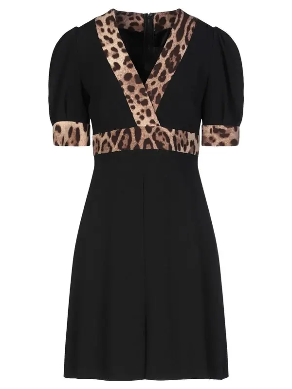 Dolce & Gabbana V-neck Dress With Leopard Print Accents - Black