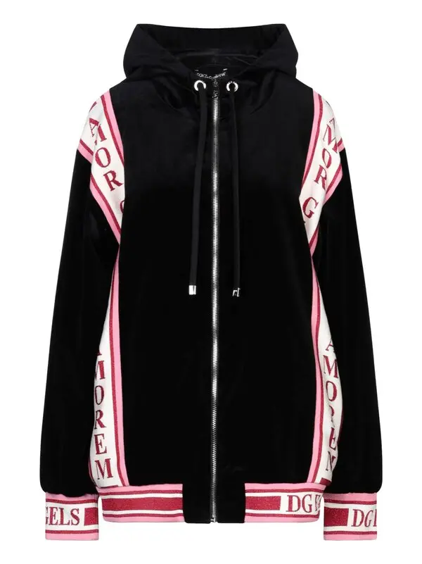 Dolce & Gabbana Velvet Zip-up Hooded Jacket - Black