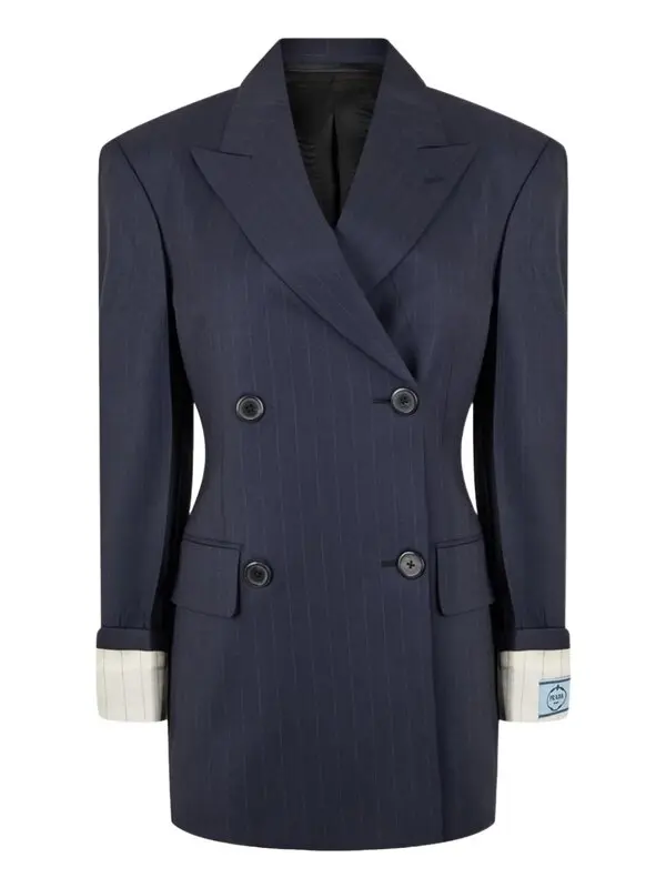 Prada Double Breasted Pinstripe Blazer - Black