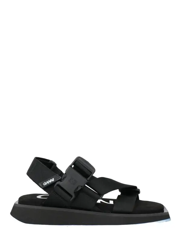 GANNI Flat Sandals With Velcro Fastening And Square Toe - Black