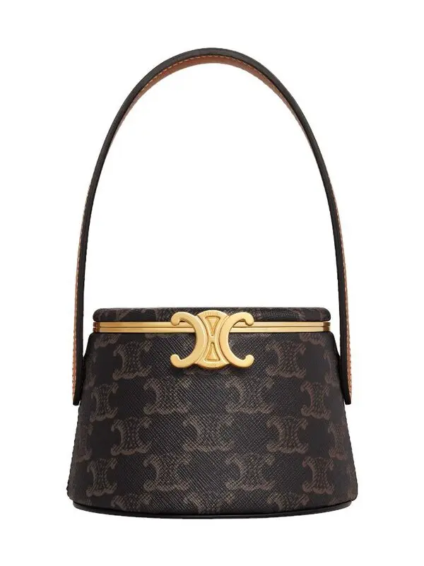 Celine Nina Minaudiere In Lambskin With Triomphe Canvas Print - Tan