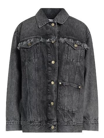 GANNI Denim Trucker Jacket With Distressed Detailing - Black