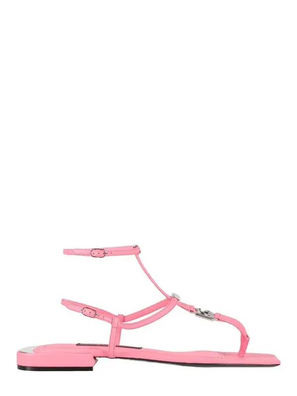 Dolce & Gabbana Leather Thong Sandals With Ankle Strap - Pink