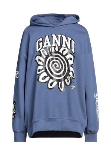 GANNI Printed Fleece Pullover Hoodie - Blue