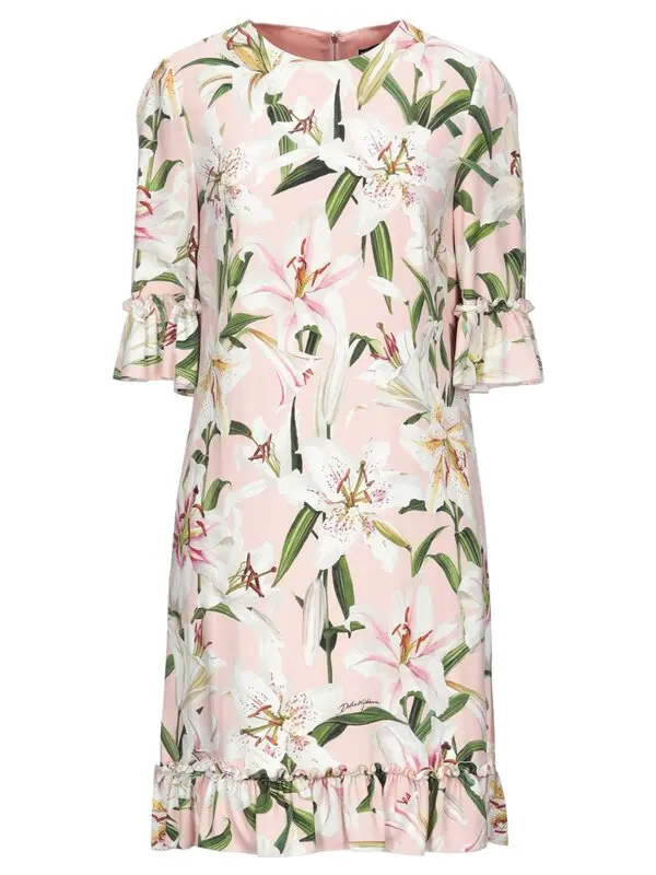Dolce & Gabbana Floral Print Tiered Crepe Midi Dress - Nude