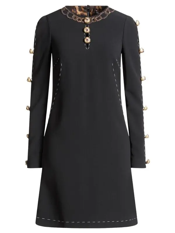 Dolce & Gabbana Embellished Crewneck Long Sleeve Dress - Black