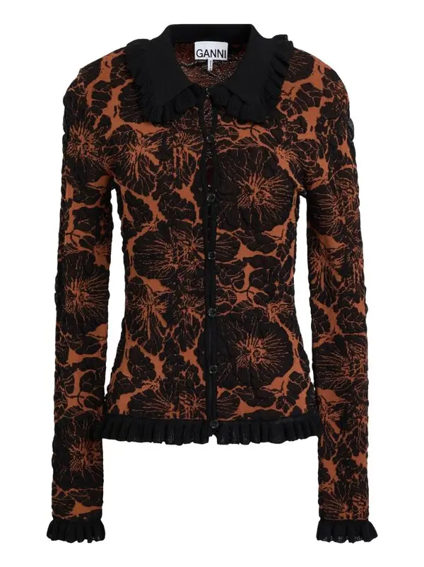 GANNI Floral Pattern Long Sleeve Button Up Blouse - Black