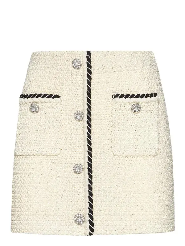 SELF-PORTRAIT Braided-trim Knitted Skirt - White