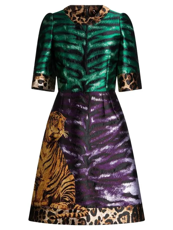 Dolce & Gabbana Tiger Print Jacquard Dress - Black