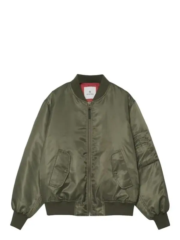 ANINE BING Long Sleeve Zip Up Bomber Jacket - Olive Green